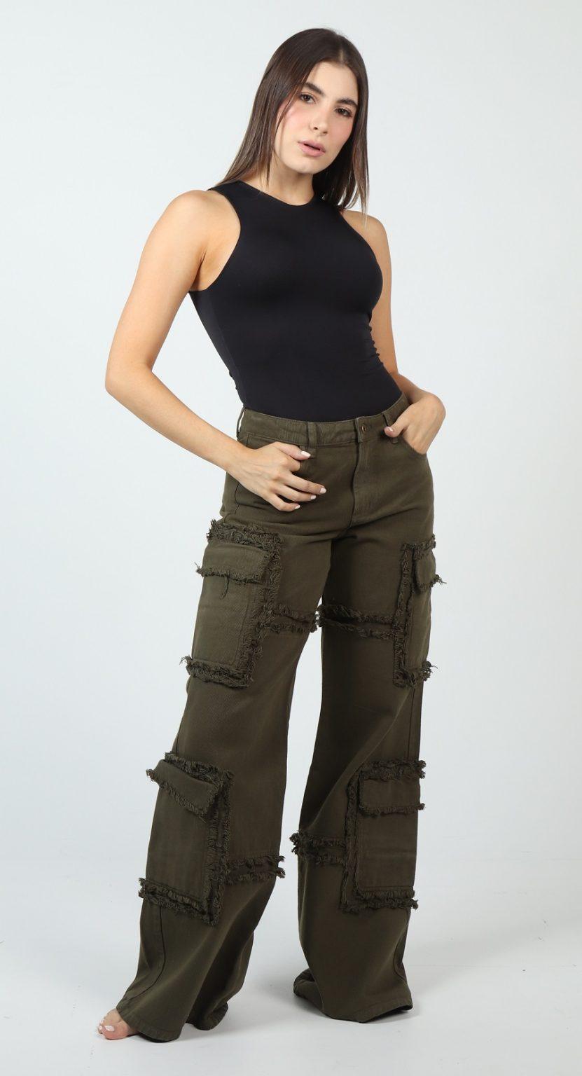 Jean Femenino Wide Leg Cargo Fit Verde Desflecado – Loom | Tienda de ...